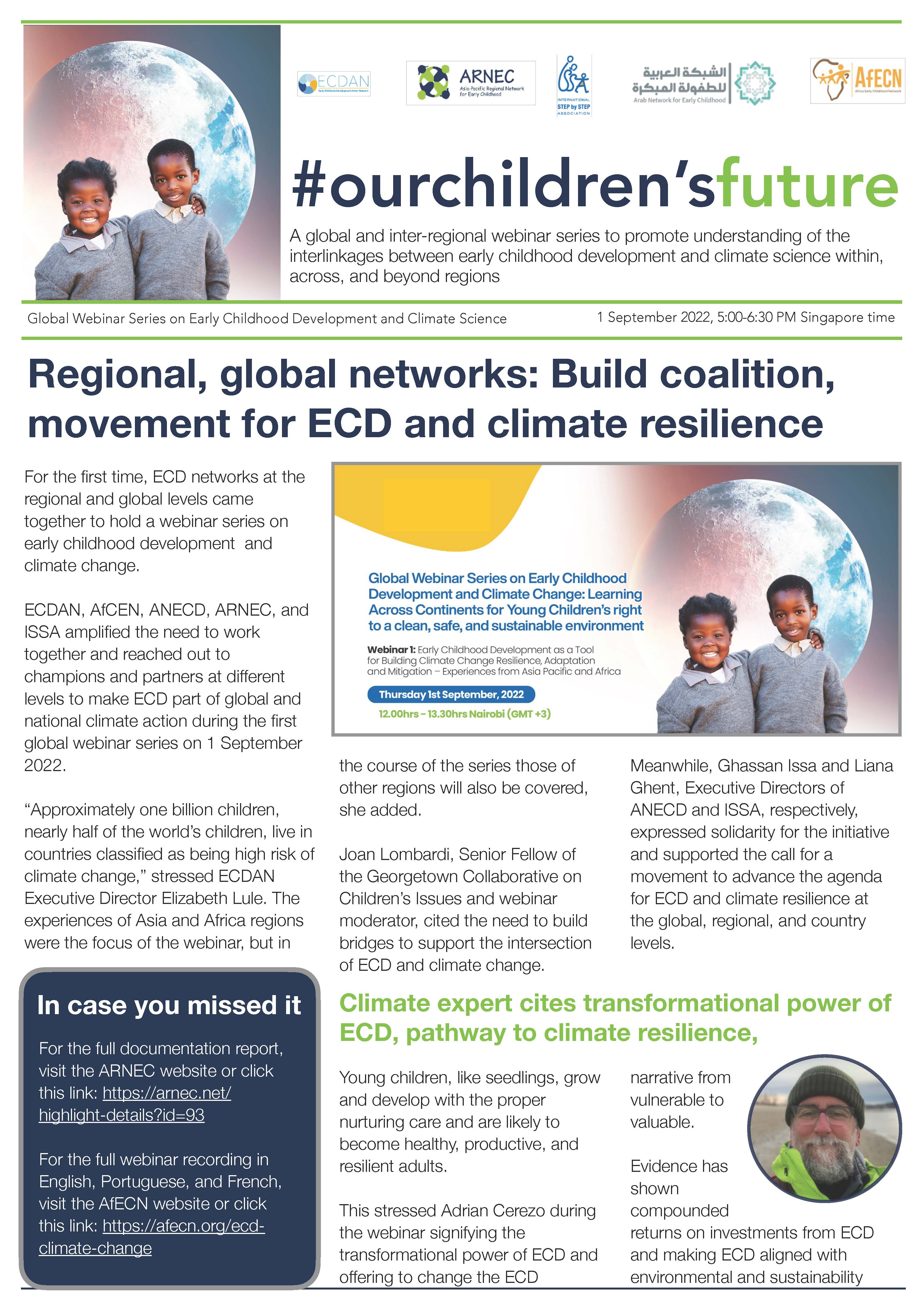Regional, global networks: Build coalition, movement for ECD and climate resilience | ARNEC